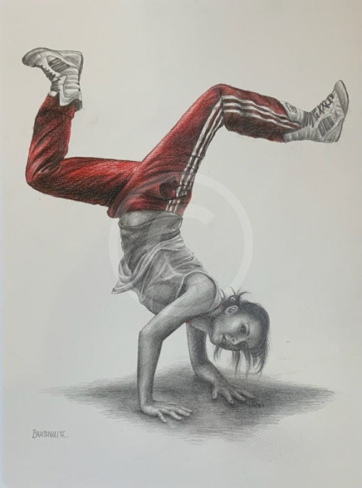ORIGINAL B-Girl in Red II - Street Dance Drawing by Mark Braithwaite