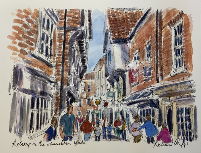 Relaxing In The Shambles, York, Richard Briggs ORIGINAL WATERCOLOUR